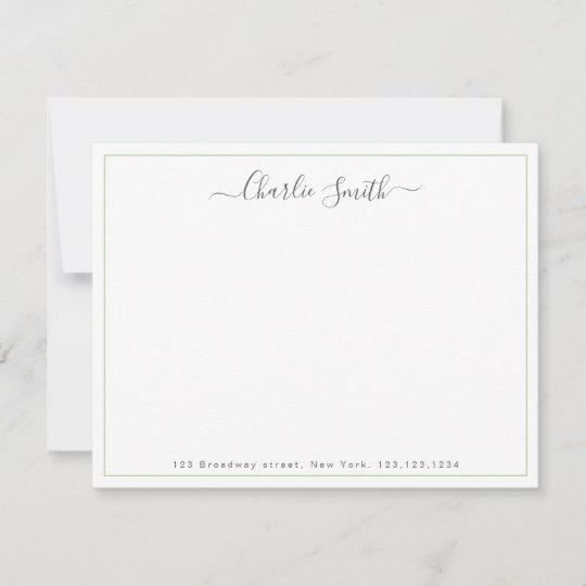 Simple script green border personalized stationery note card | Zazzle.com