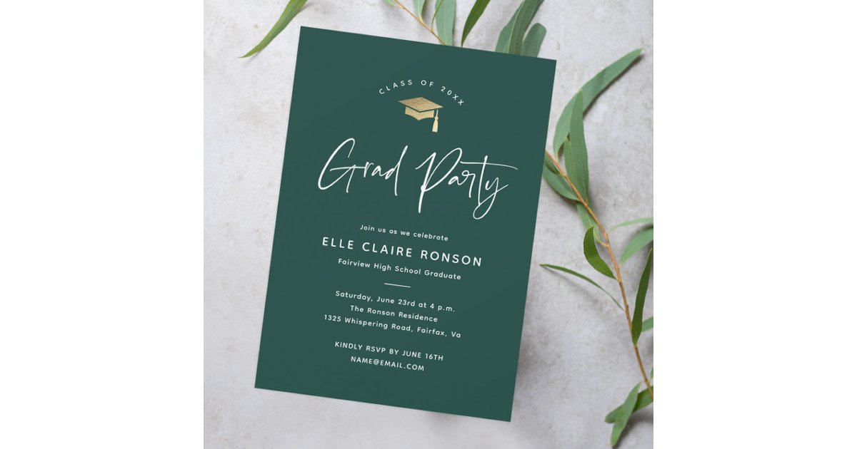 Simple Script Green Graduation Party Invitation | Zazzle
