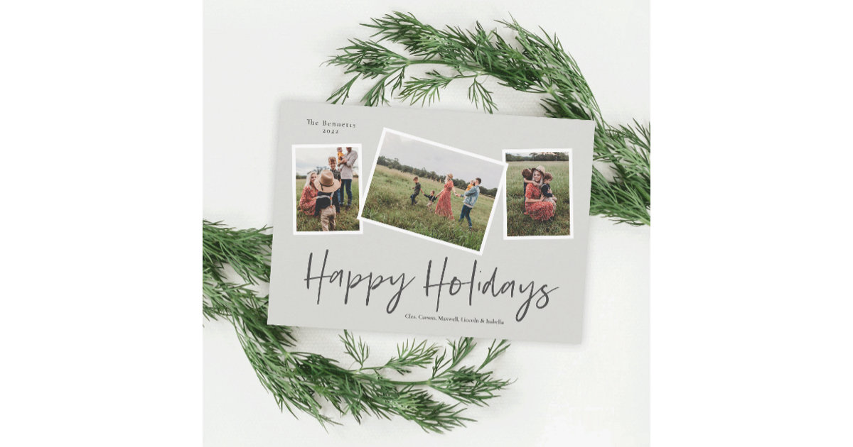 Simple Script Happy Holidays 3 Photo Collage Holiday Postcard | Zazzle