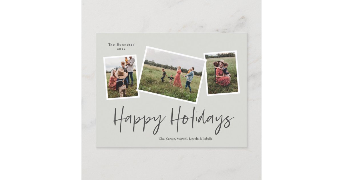 Simple Script Happy Holidays 3 Photo Collage Holiday Postcard | Zazzle