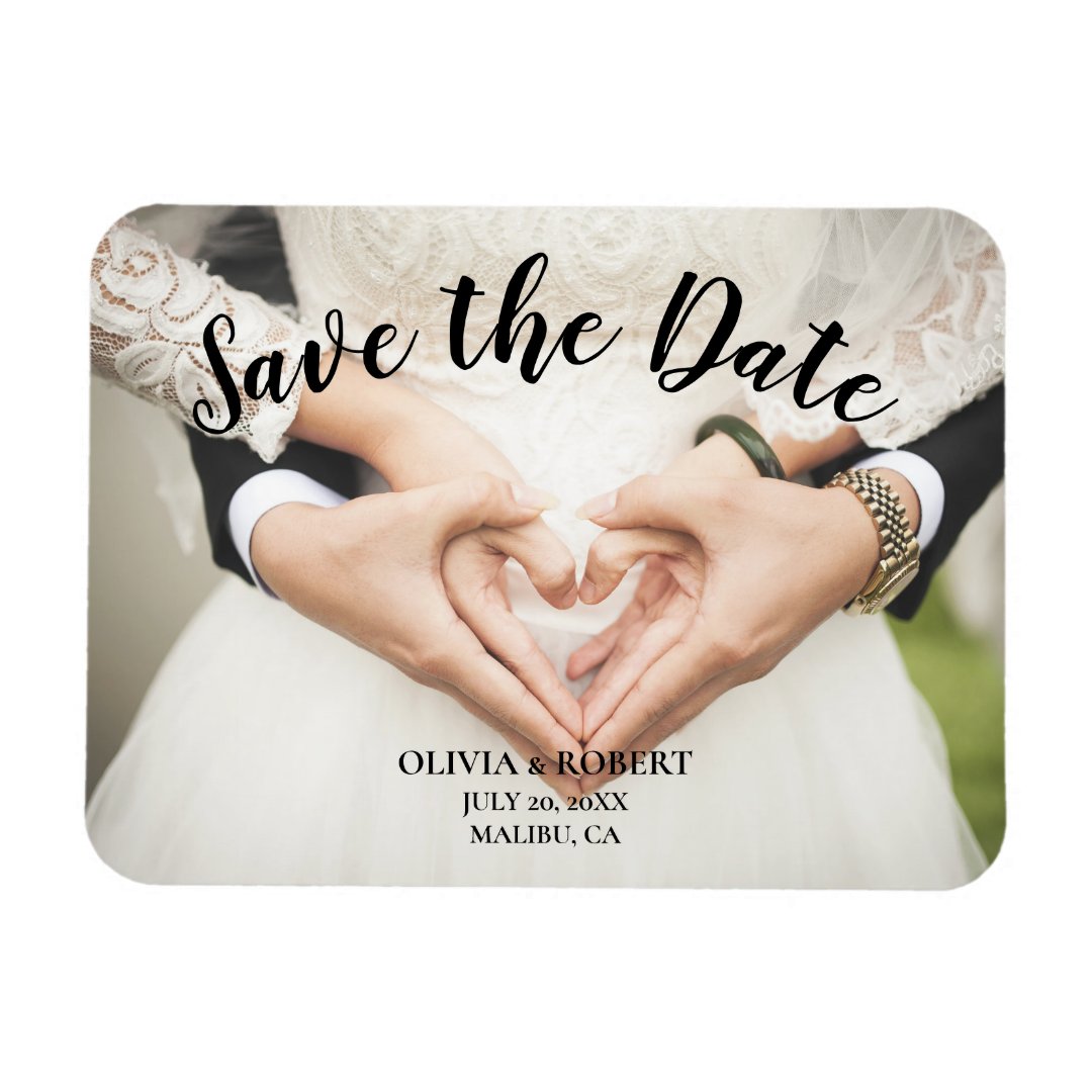 Simple script – heart Save the Date Magnet | Zazzle