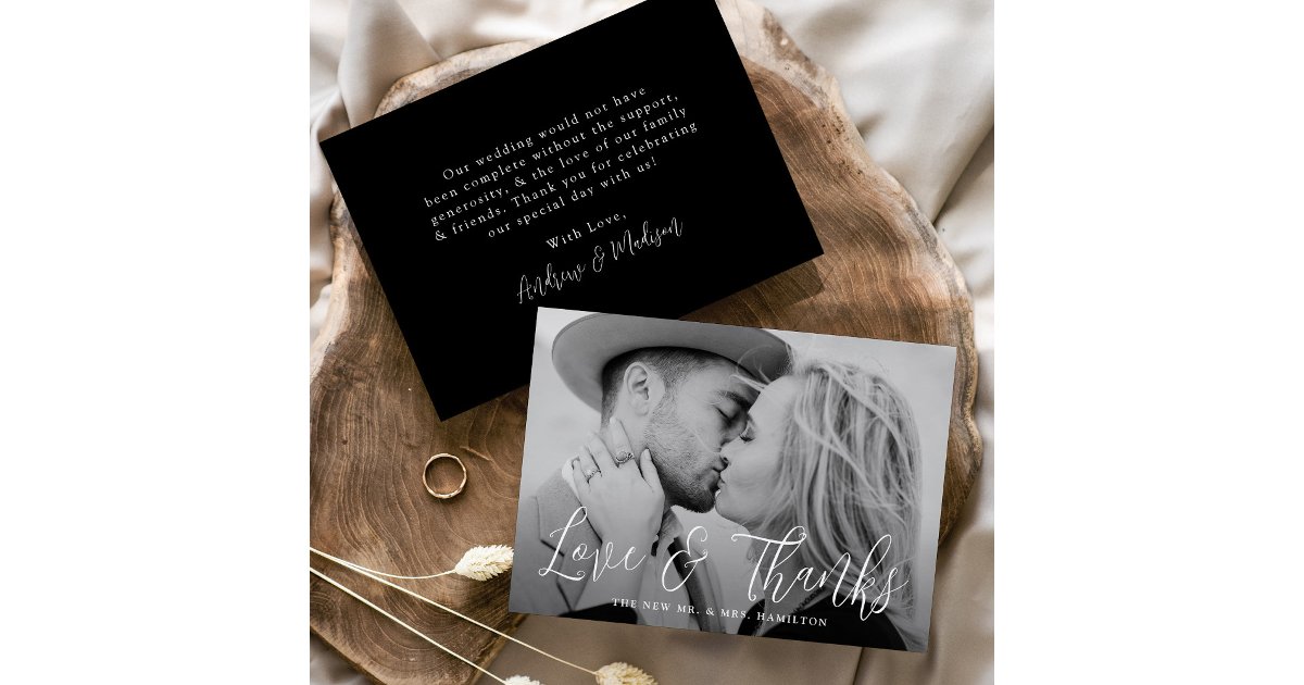Simple Script Love and Thanks Photo Wedding Thank You Card | Zazzle