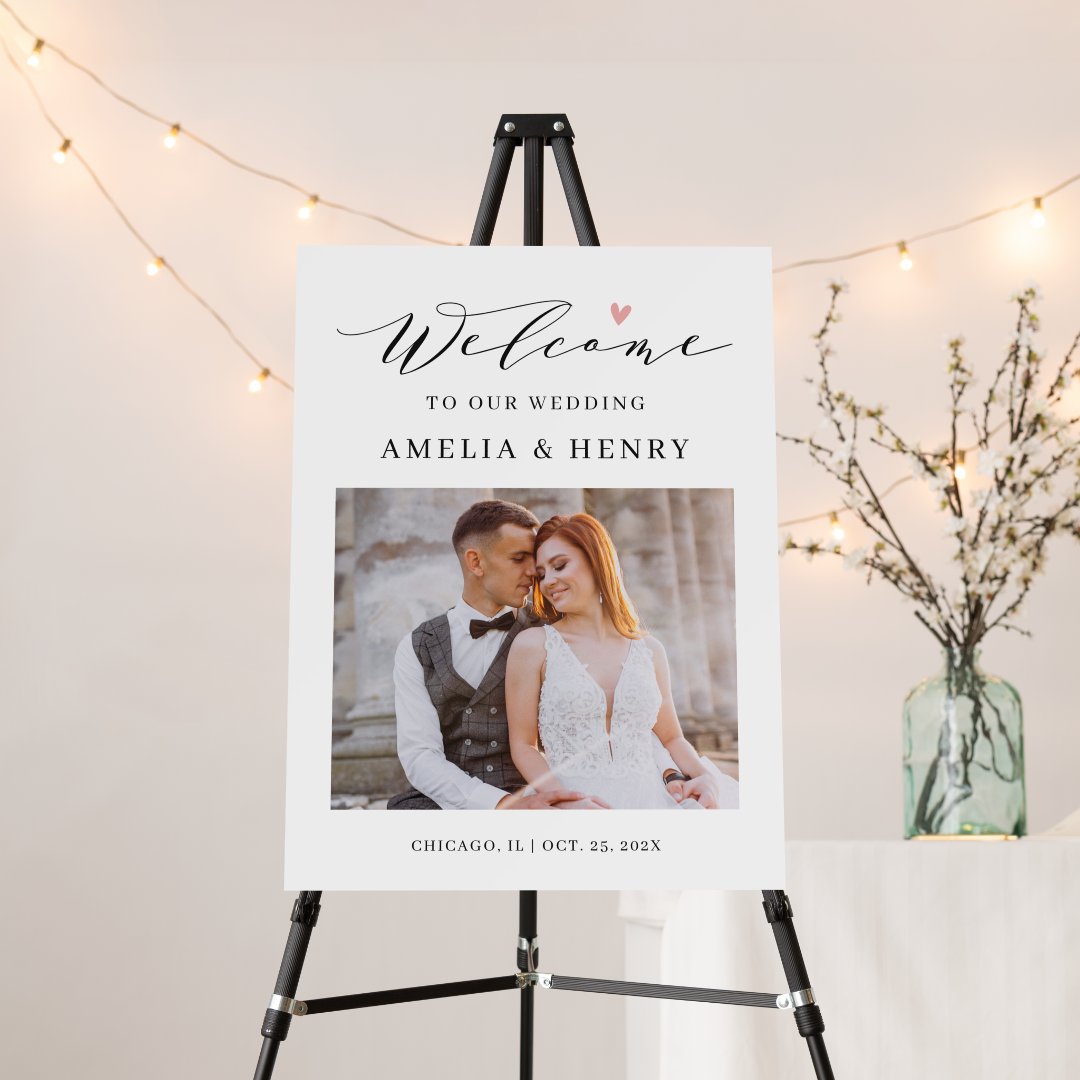 Simple Script Love Heart Wedding Photo Welcome Foam Board | Zazzle