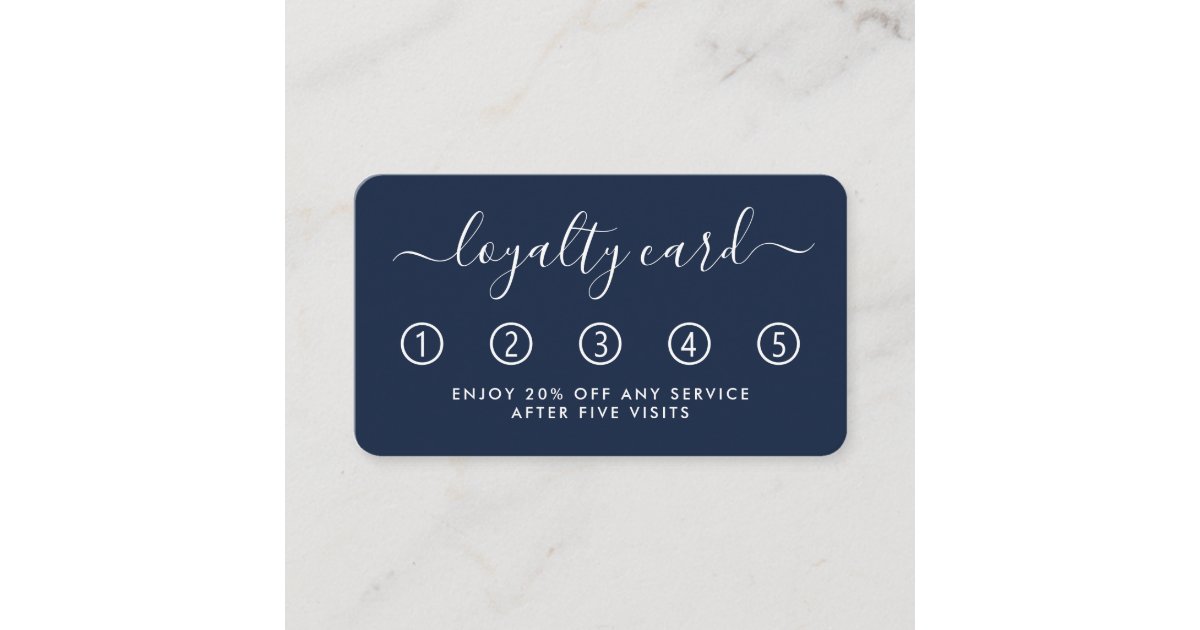 Simple Script Loyalty Card - Navy Blue & White | Zazzle