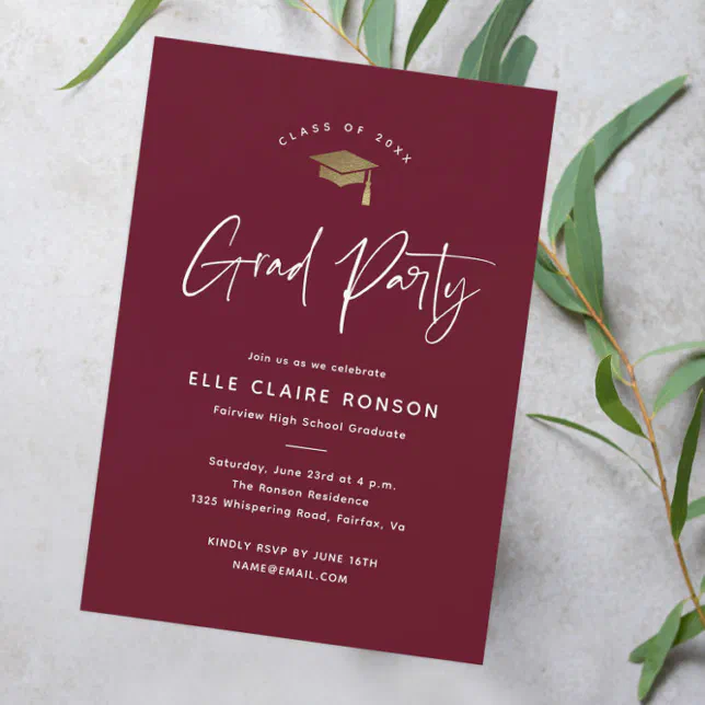 Simple Script Maroon Graduation Party Invitation | Zazzle