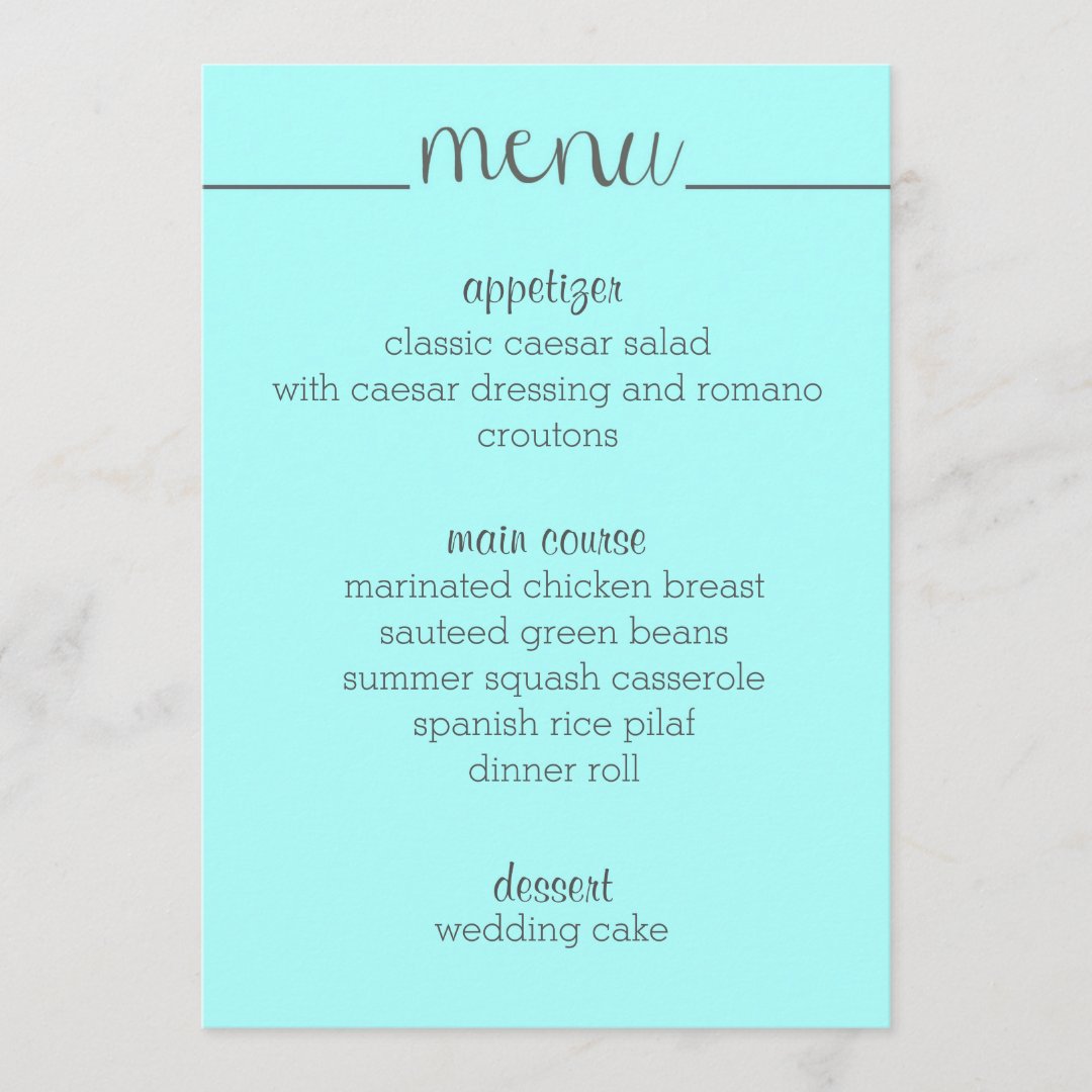 Simple Script Menu Card- aqua | Zazzle