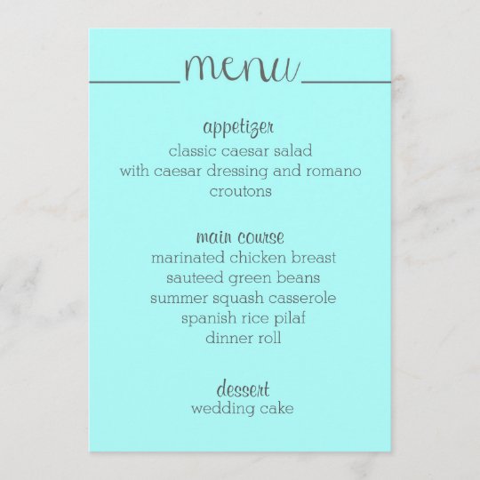 Simple Script Menu Card- aqua | Zazzle.com