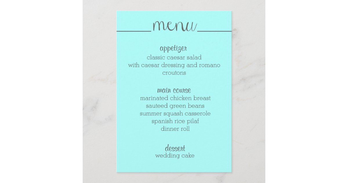Simple Script Menu Card- aqua | Zazzle