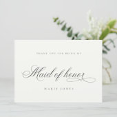 Simple Script Minimal Black & White Maid of Honor Thank You Card | Zazzle