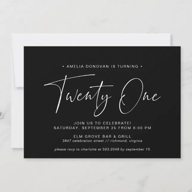Simple Script | Modern Minimal Black 21st Birthday Invitation | Zazzle