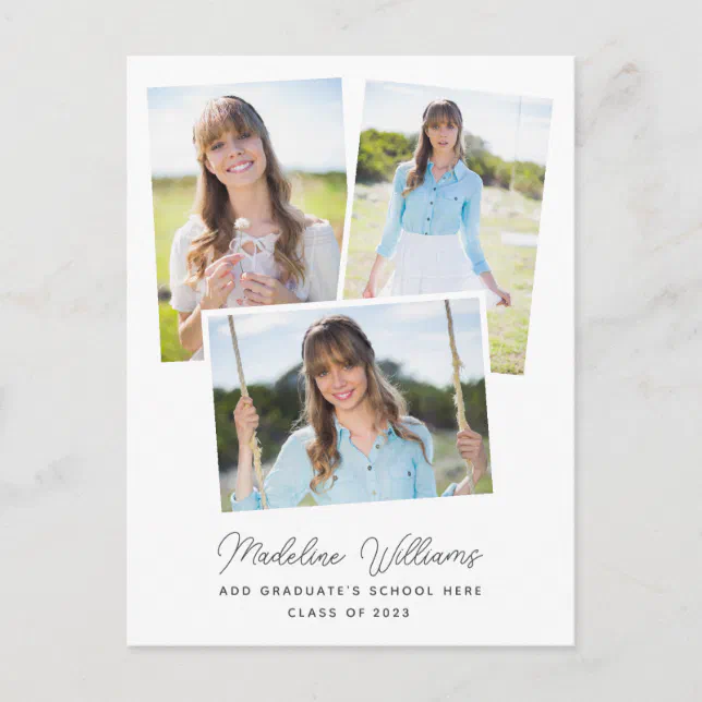 Simple Script Multi Photo Graduation Postcard | Zazzle