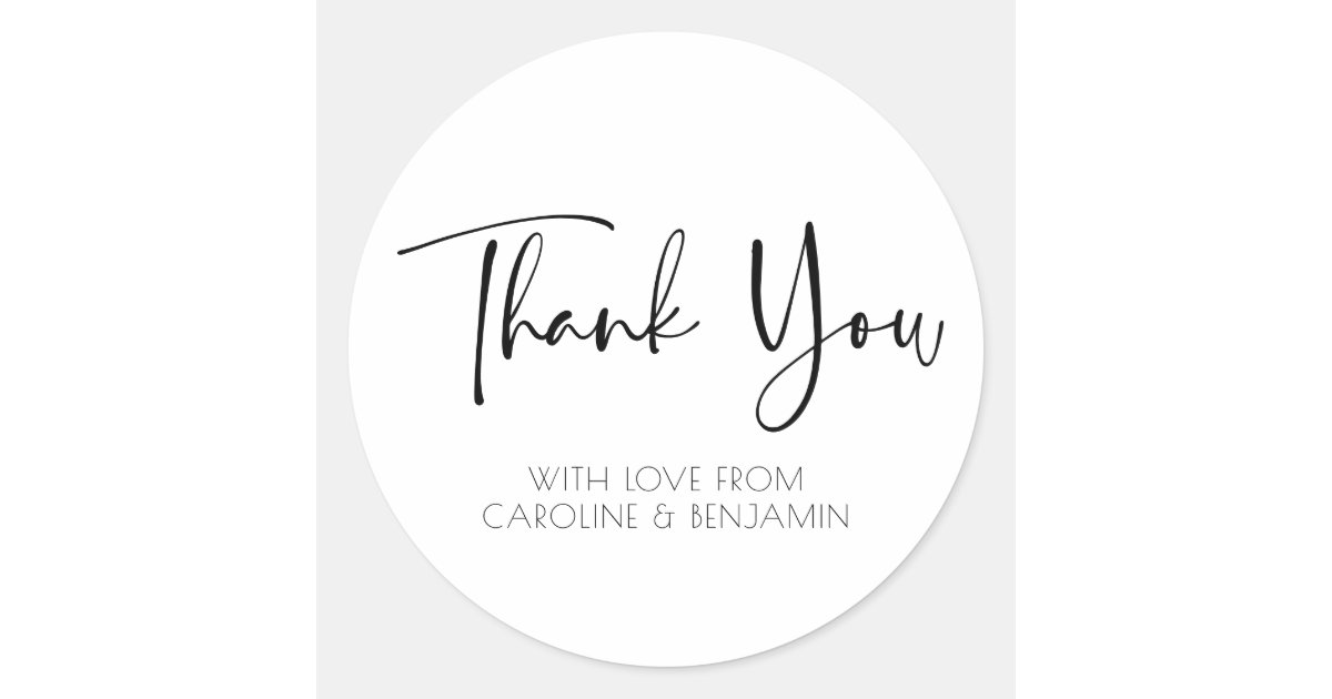 Simple Script Name Black and White Thank You Classic Round Sticker | Zazzle
