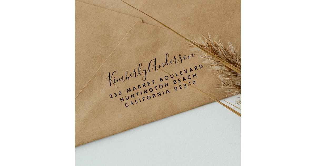 Simple Script Name & Contact Info Return Address Rubber Stamp | Zazzle