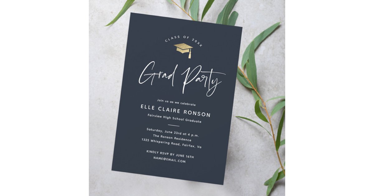 Simple Script Navy Blue Graduation Party Invitation | Zazzle