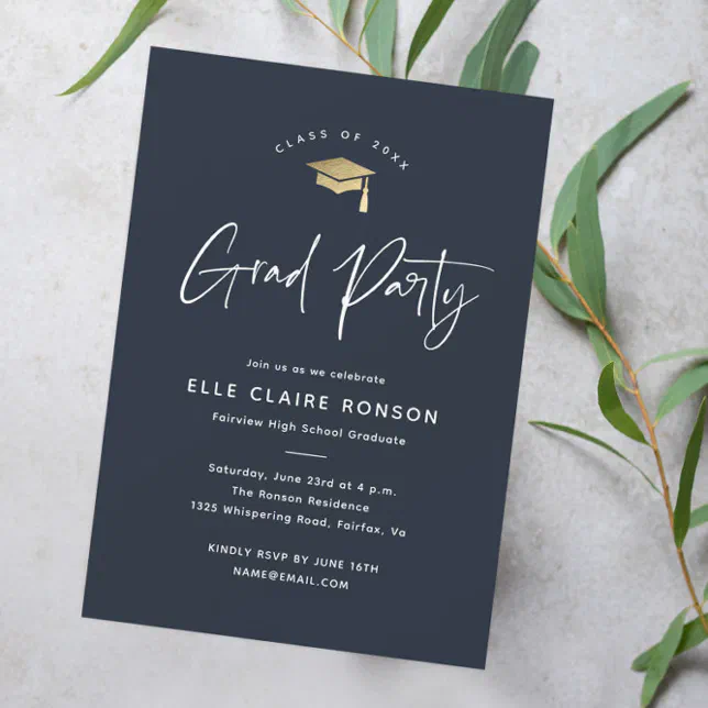 Simple Script Navy Blue Graduation Party Invitation | Zazzle