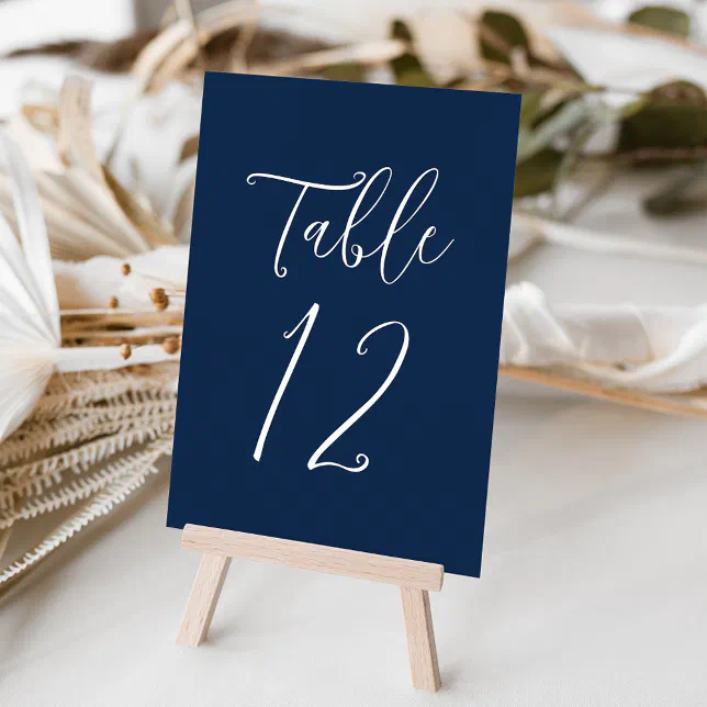 Simple Script Navy Wedding Table Number | Zazzle
