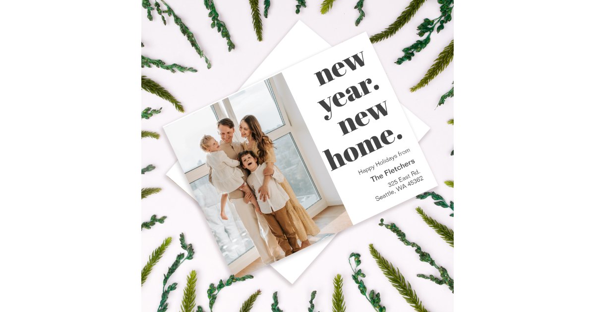 Simple Script New Year New Home Moving Photo Holiday Card | Zazzle