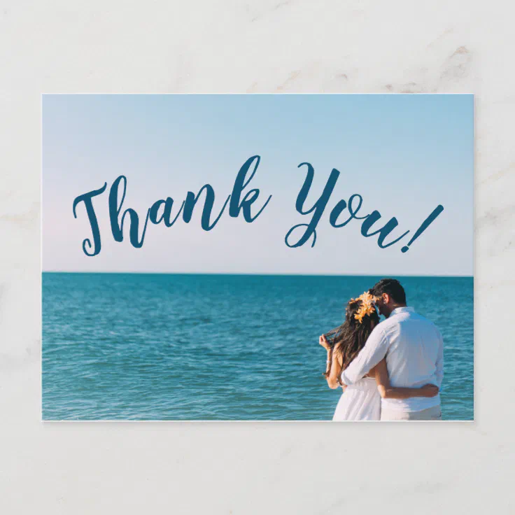 Simple script – ocean view Thank You card | Zazzle