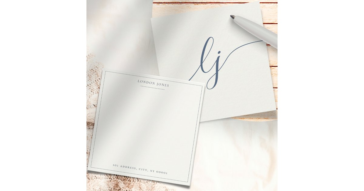 Simple Script Personalized Stationery Ivory Navy Note Card | Zazzle