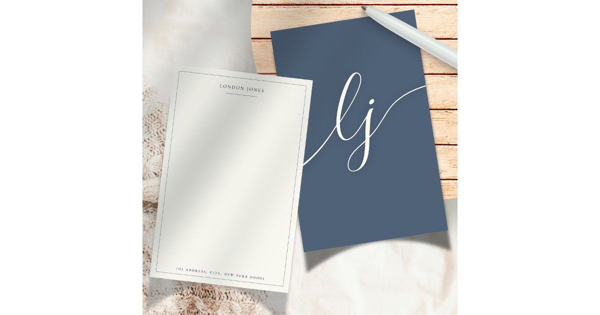 Simple Script Personalized Stationery Navy Ivory | Zazzle