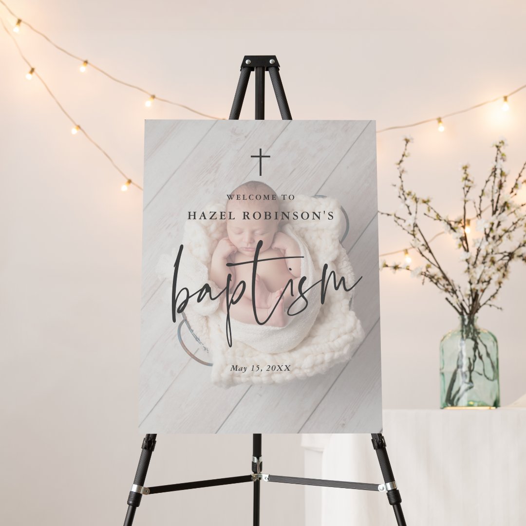 Simple Script Photo Baptism Welcome Foam Board | Zazzle