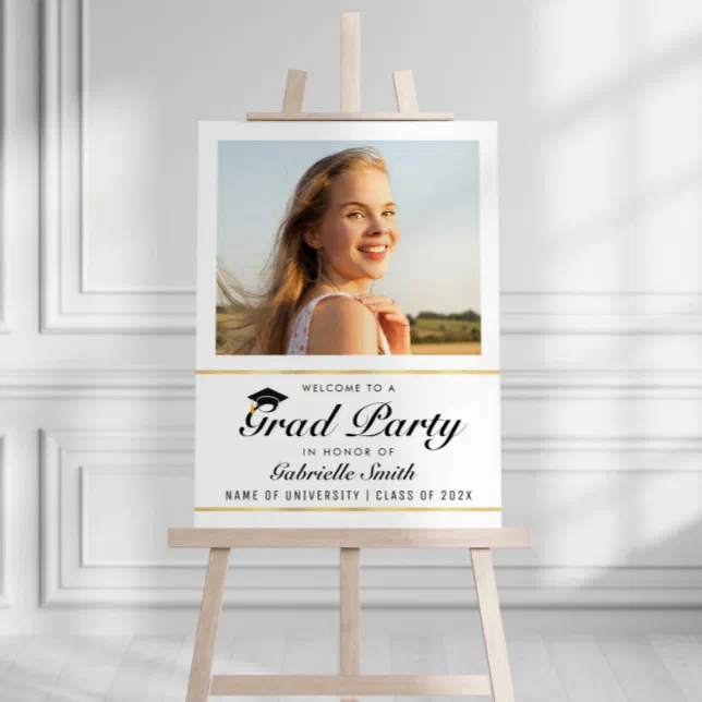 simple script photo grad party welcome sign | Zazzle