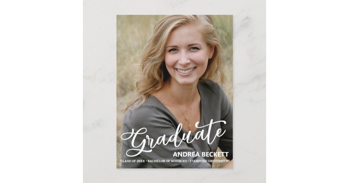 Simple Script Photo Graduation Announcement | Zazzle
