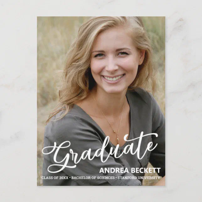 Simple Script Photo Graduation Announcement | Zazzle