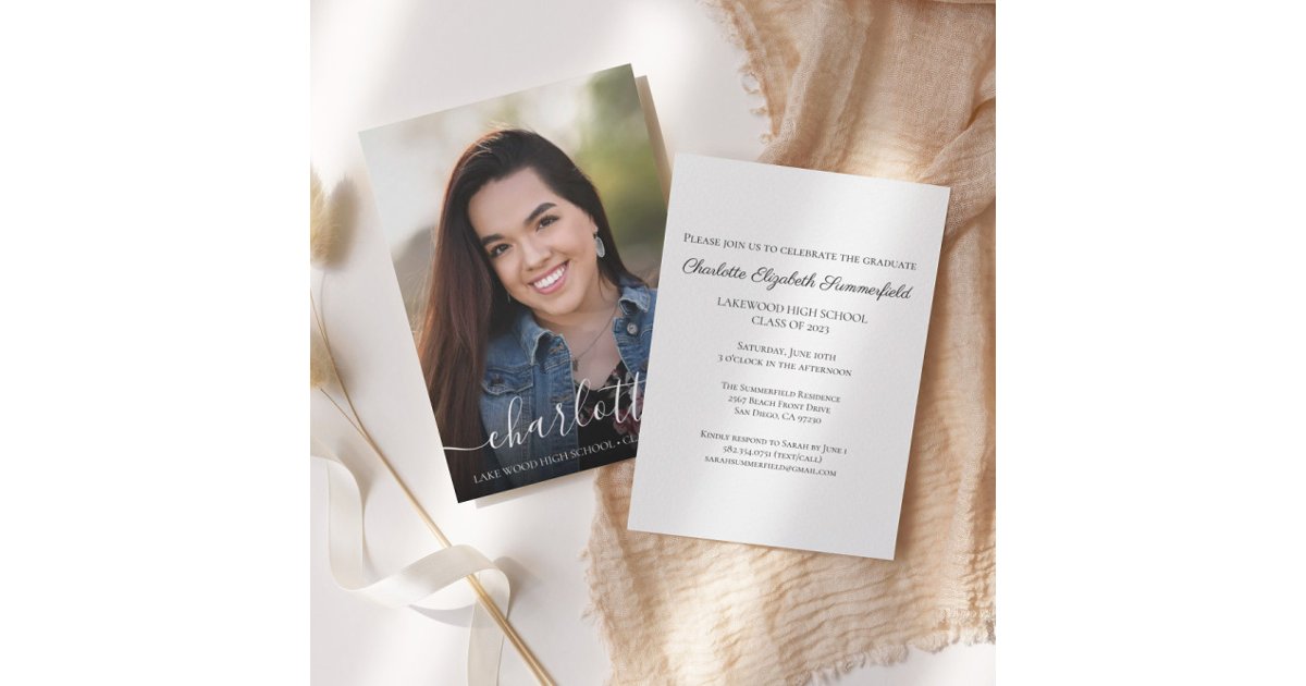 Simple Script Photo Graduation Announcement | Zazzle