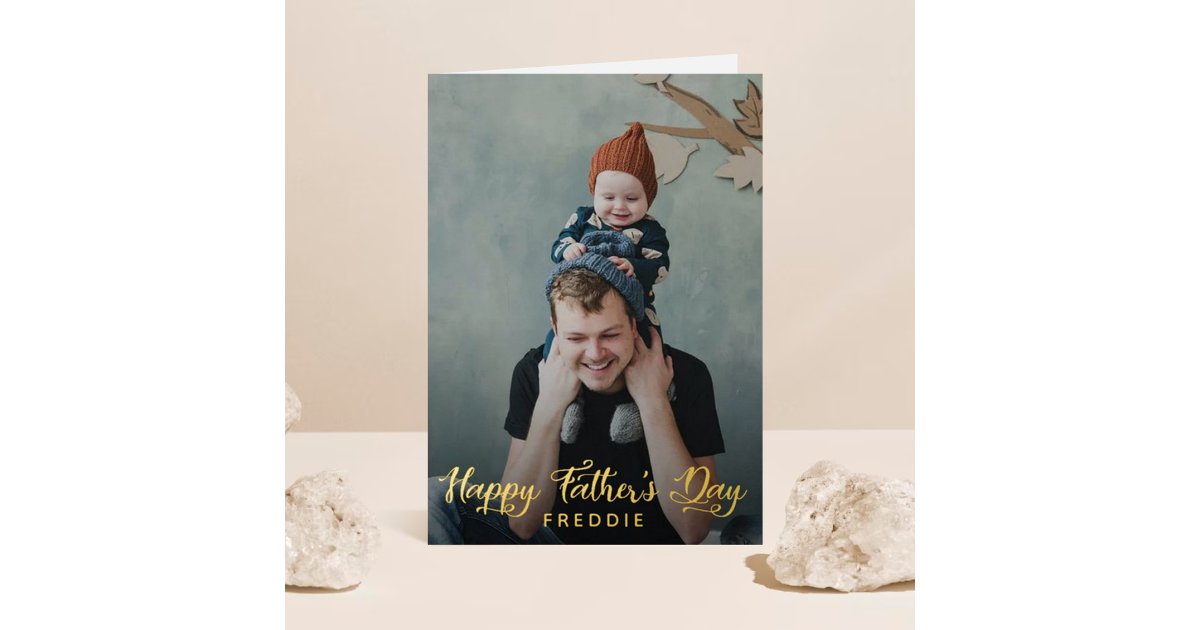 Simple Script Photo Happy Father's Day Real Foil Greeting Card | Zazzle