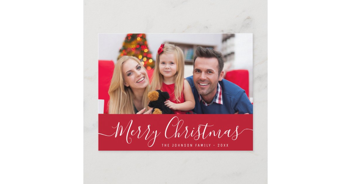 simple script photo merry christmas postcard | Zazzle