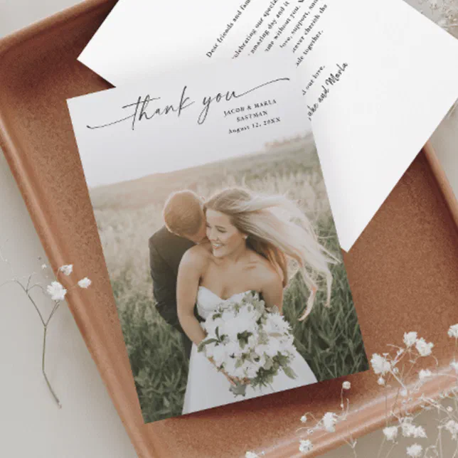 Simple Script Photo Wedding Thank You Card | Zazzle