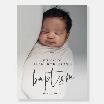 Simple Script Religious Baptism Photo Welcome Foam Board | Zazzle