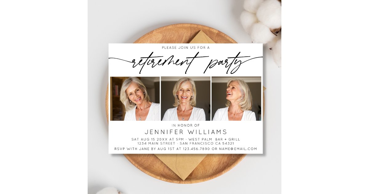 Simple Script Retirement Party Photo Collage Invitation | Zazzle