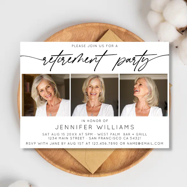 Simple Script Retirement Party Photo Collage Invitation | Zazzle
