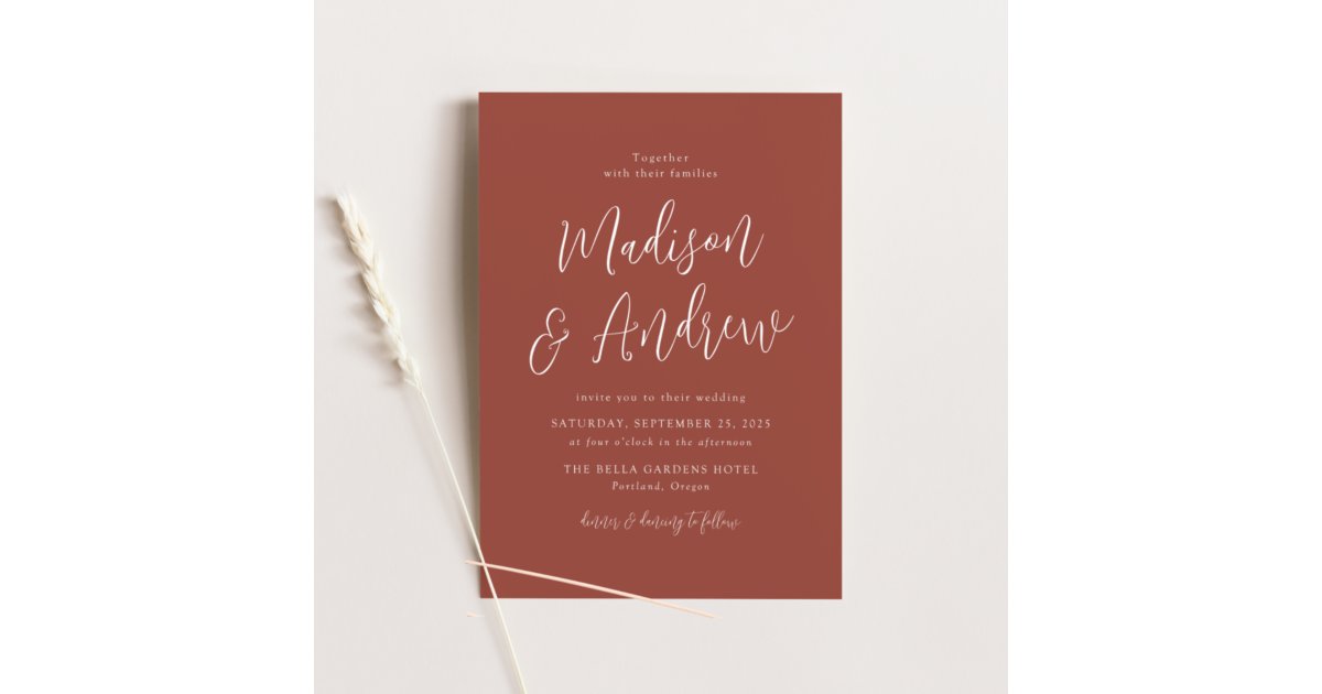 Simple Script Rust Wedding Invitation | Zazzle