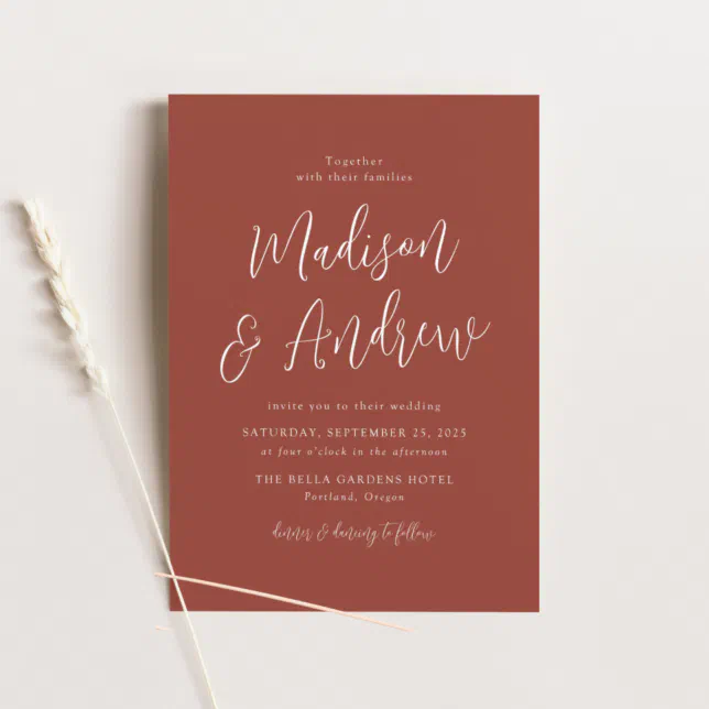 Simple Script Rust Wedding Invitation | Zazzle