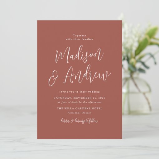 Simple Script Rust Wedding Invitation | Zazzle