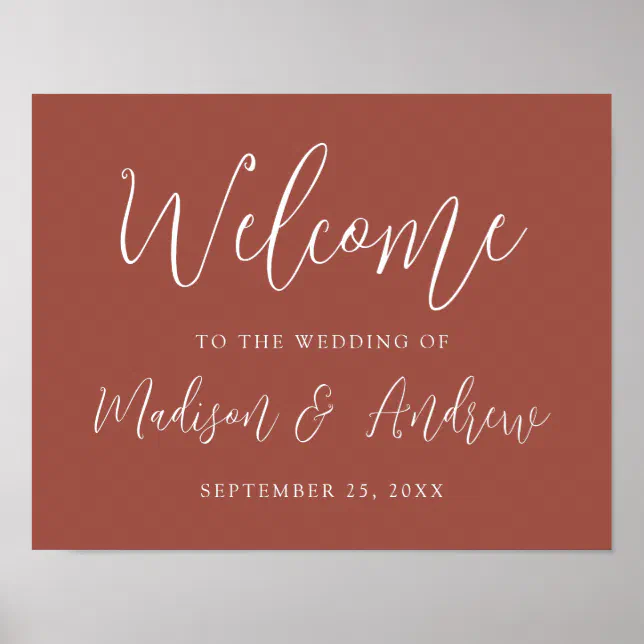 Simple Script Rust Wedding Welcome Poster | Zazzle