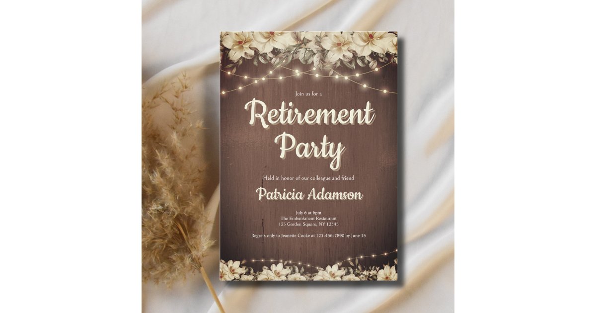 Simple Script Rustic Retirement Party Invitation | Zazzle