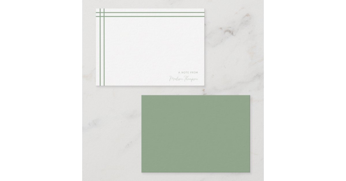 Simple Script Sage Green 2 Side Double Border Note Card | Zazzle