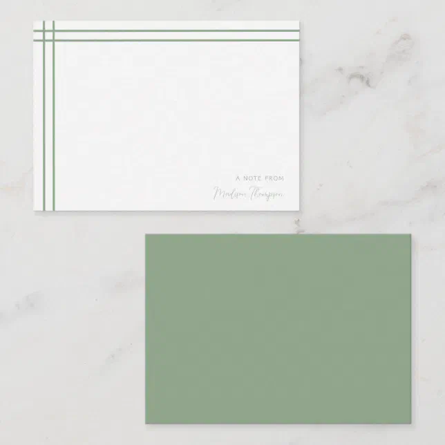 Simple Script Sage Green 2 Side Double Border Note Card | Zazzle