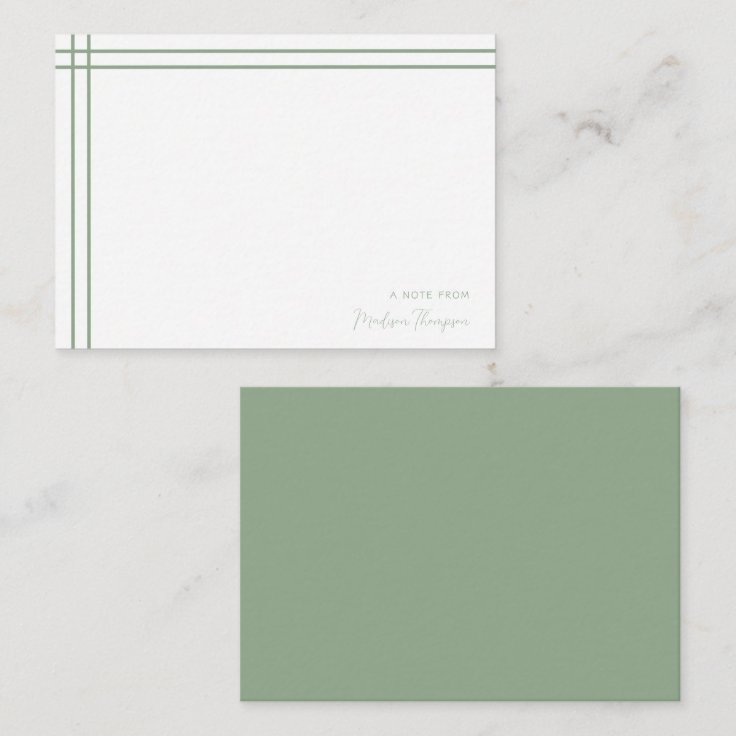Simple Script Sage Green 2 Side Double Border Note Card | Zazzle