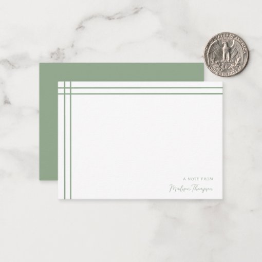 Simple Script Sage Green 2 Side Double Border Note Card | Zazzle