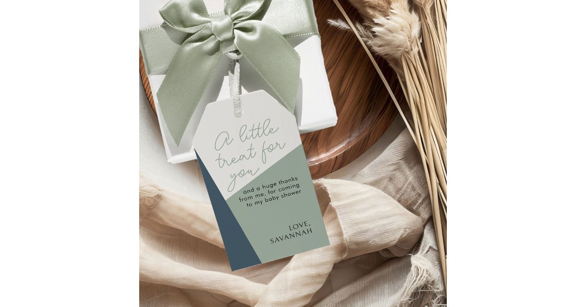 Simple Script Sage Green Tricolor Shower Favor Gift Tags | Zazzle