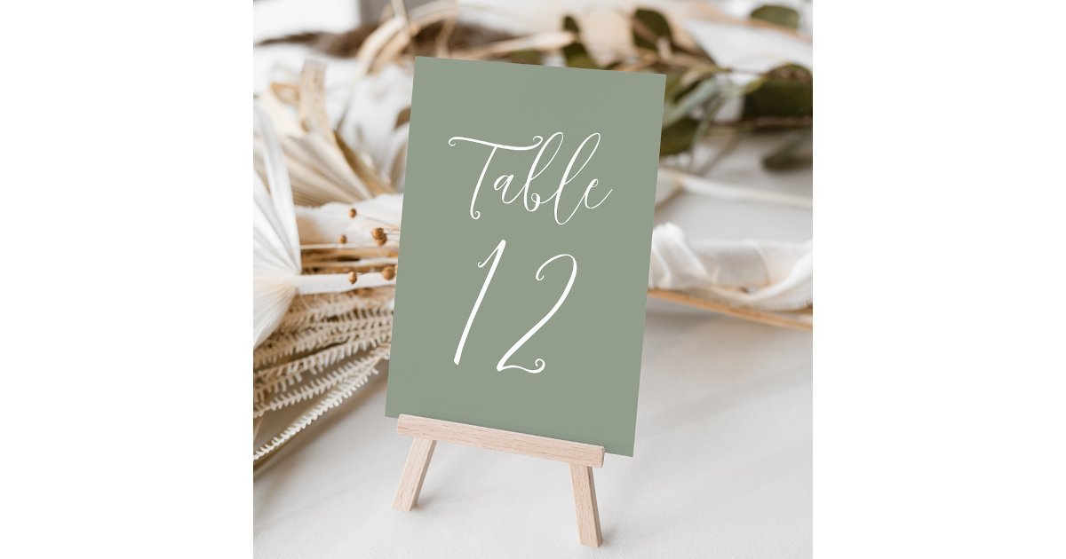 Simple Script Sage Green Wedding Table Number | Zazzle