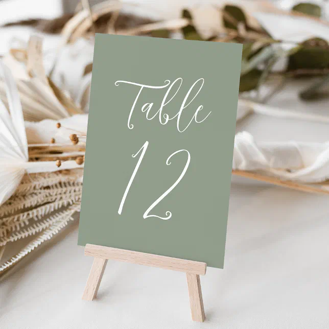 Simple Script Sage Green Wedding Table Number | Zazzle