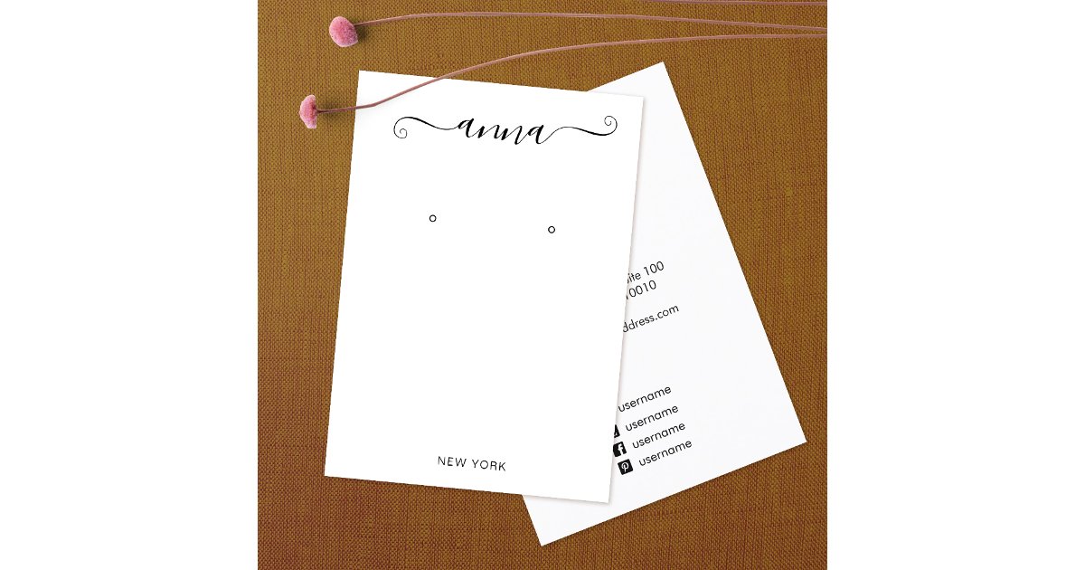 Simple Script Signature White Earring Display Busi Business Card | Zazzle