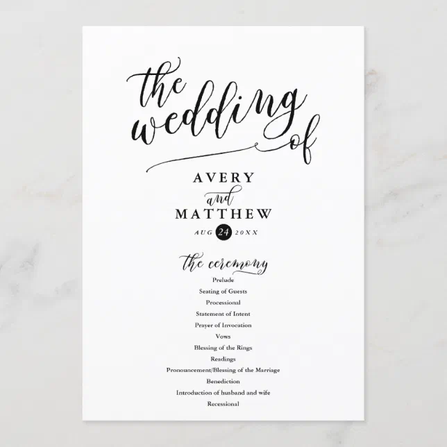 Simple Script Typography | Wedding Ceremony Program | Zazzle