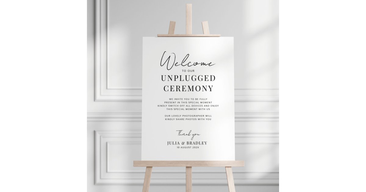 simple script unplugged ceremony wedding sign | Zazzle